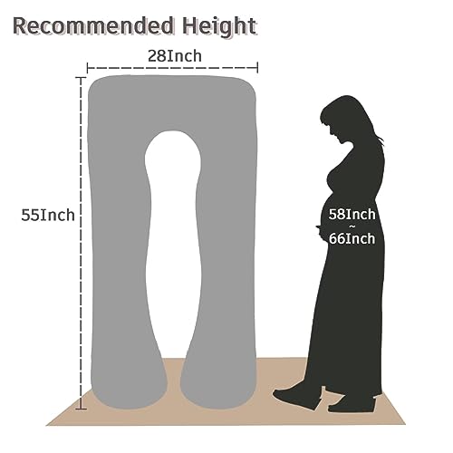 DOWNCOOL Pregnancy Pillow, U Shaped Body Pillow for Pregnancy, 55 Inch Khaki Maternity Pillow with Removable Cover for Sleeping,Support for Back, HIPS, Legs, Belly