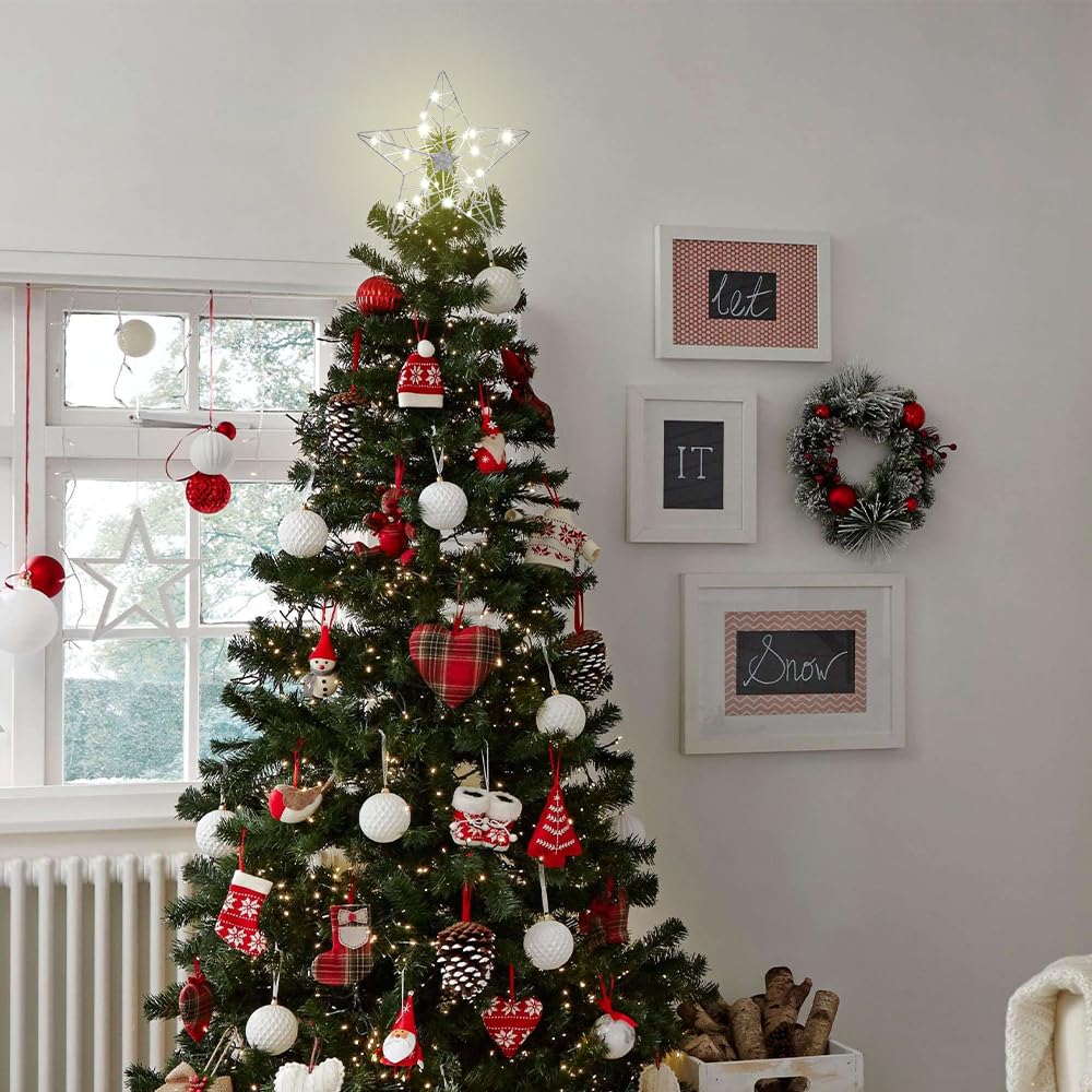 YEAHOME Christmas Tree Topper, Lighted Hollow 5-Point Star Tree Topper, Wire Star for Christmas Treetop with 20 LED Lights Xmas Tree Topper for Christmas Tree Ornament Decoration, Silver Glittered