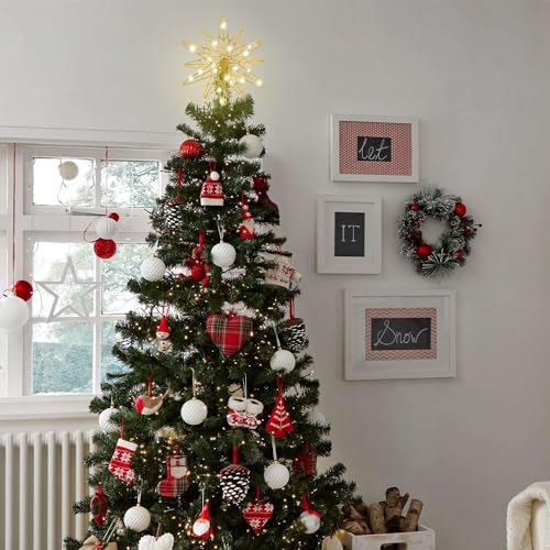 YEAHOME Christmas Tree Topper, Lighted Hollow 12-Point Star Tree Topper, Wire Star for Christmas Treetop with 30 LED Lights Xmas Tree Topper for Christmas Tree Ornament Decoration, Gold Glittered