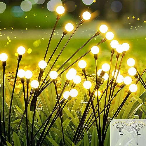 Anerbili Solar Firefly Lights,New Upgraded 8 LED Solar Garden Lights Swaying Light, Sway by Wind,Solar Outdoor Lights Waterproof Yard Patio Pathway Decoration,Warm White (2 Pack)