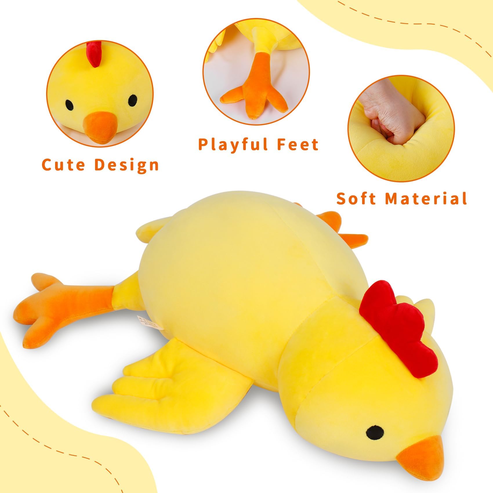 IdeaMeme Weighted Chick Plush, 24" 4.2 lbs Weighted Stuffed Animals, Cute Plushie Dolls Throw Pillow Birthday for Children Kids Adults