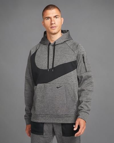 Nike Therma-FIT Men's Pullover Fitness Hoodie, (Small, Charcoal Heather/Dark Smoke)