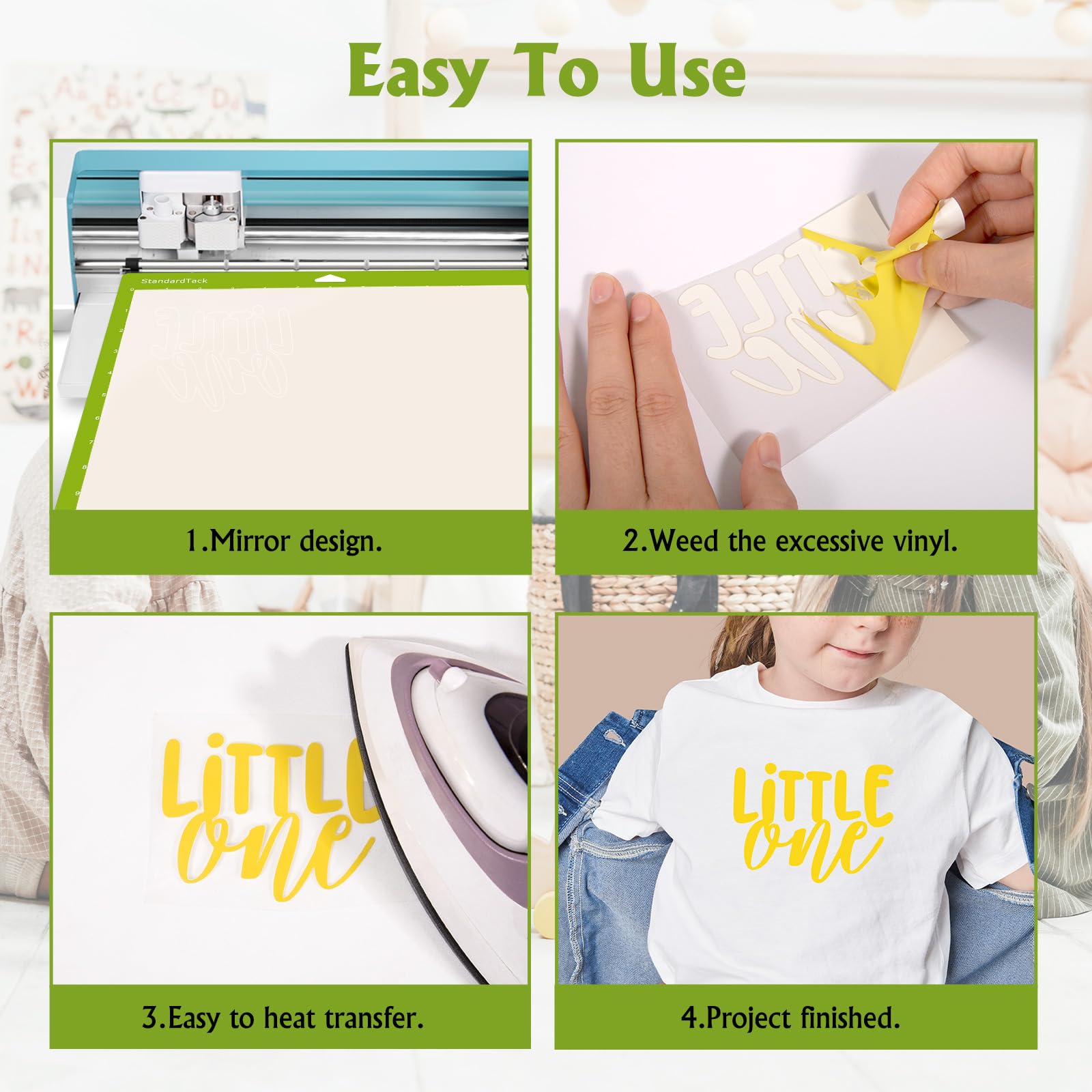 HTV Heat Transfer Vinyl Bundle 12" x 10" - 6 Sheets/Roll, Iron On Transfers for T-Shirts, Easy to Cut & Weed Heat Transfer Vinyl for Custom Shirts, Iron On Vinyl for DIY Crafts, HTV Vinyl Rolls