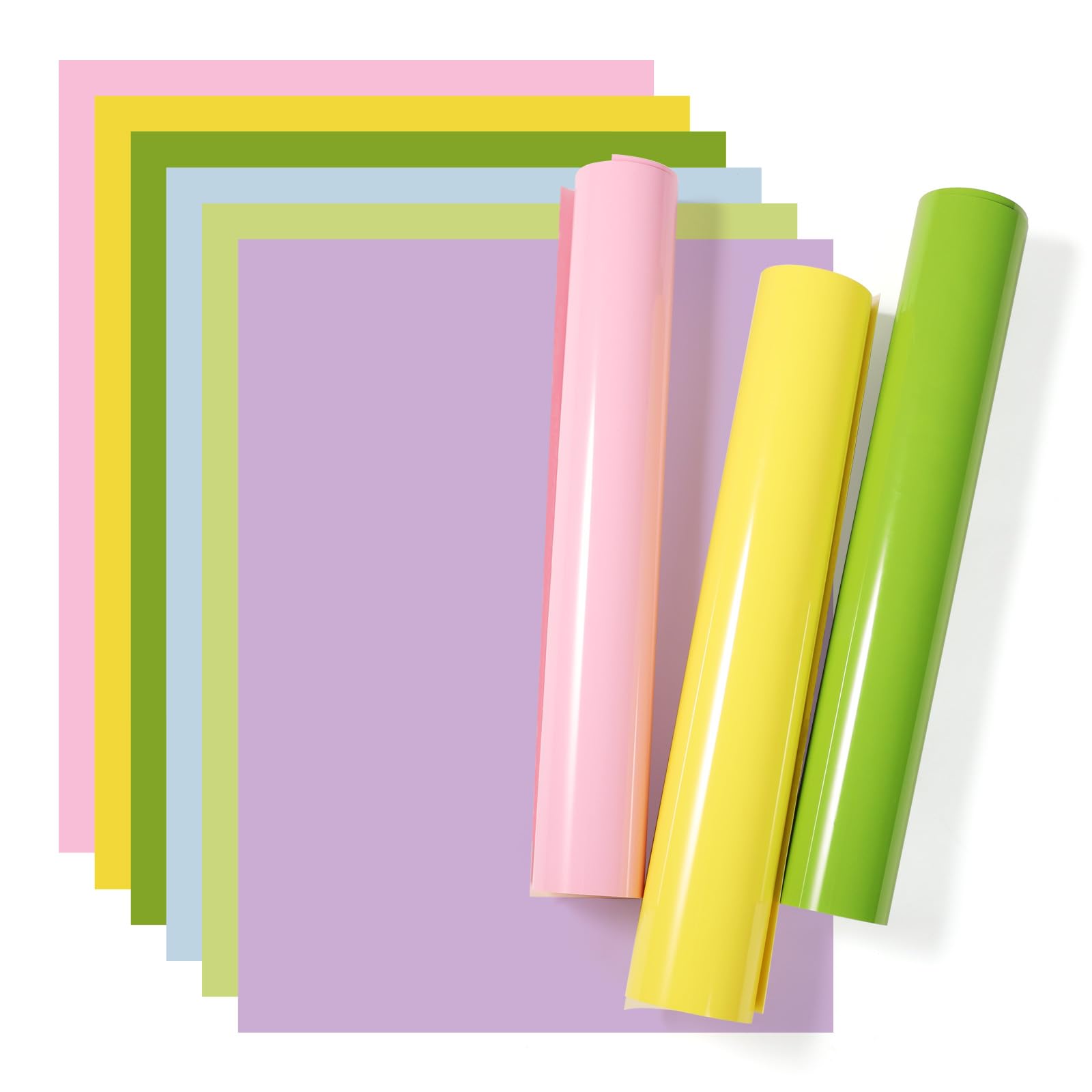 HTV Heat Transfer Vinyl Bundle 12" x 10" - 6 Sheets/Roll, Iron On Transfers for T-Shirts, Easy to Cut & Weed Heat Transfer Vinyl for Custom Shirts, Iron On Vinyl for DIY Crafts, HTV Vinyl Rolls