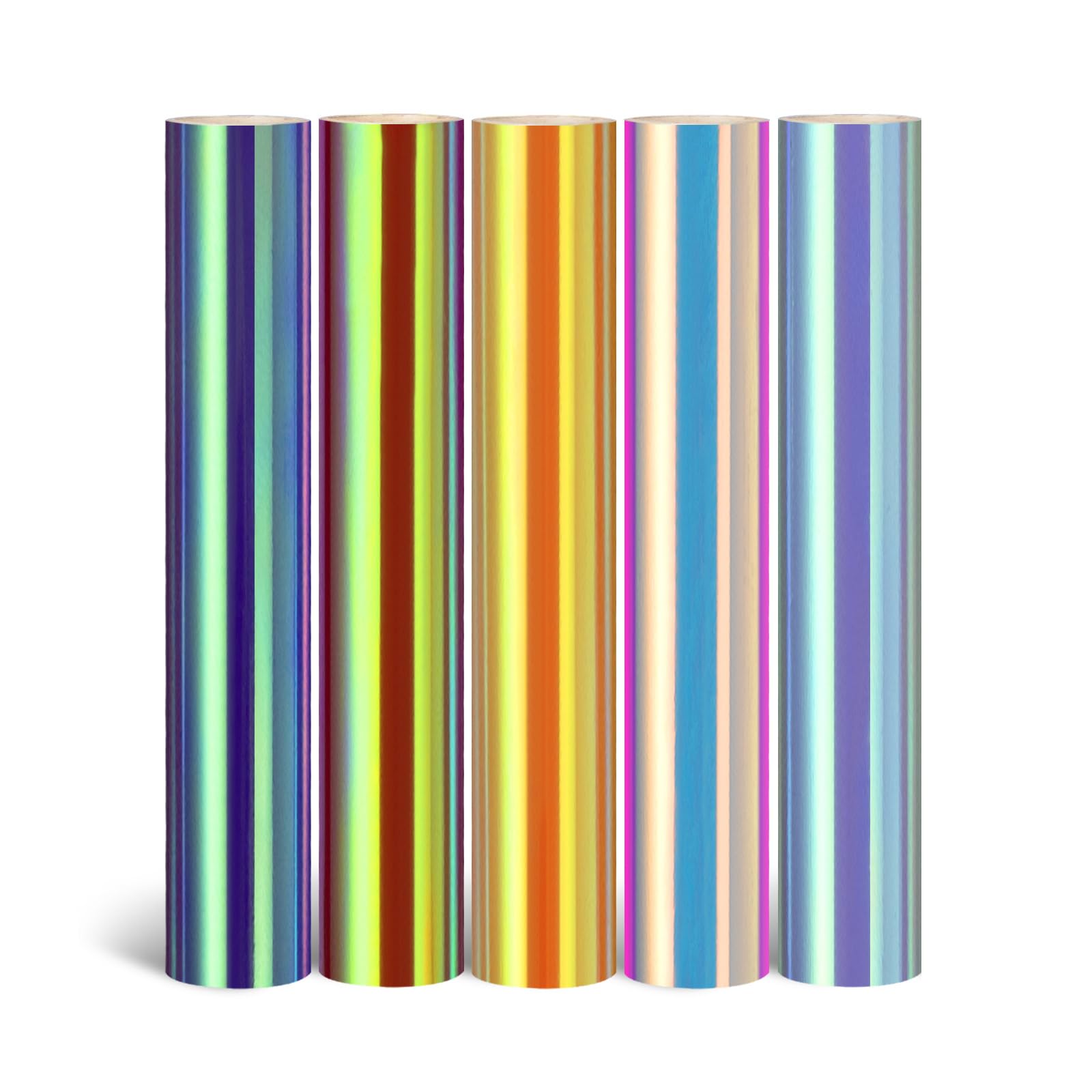 Holographic HTV Heat Transfer Vinyl HTV Vinyl Bundle – 12" x 20" 2 Sheets/Roll, 5 Rolls Easy to Cut & Weed Iron-On Vinyl for T-Shirts, DIY Projects 5 Colors Iron on Vinyl for Heat Press Machine