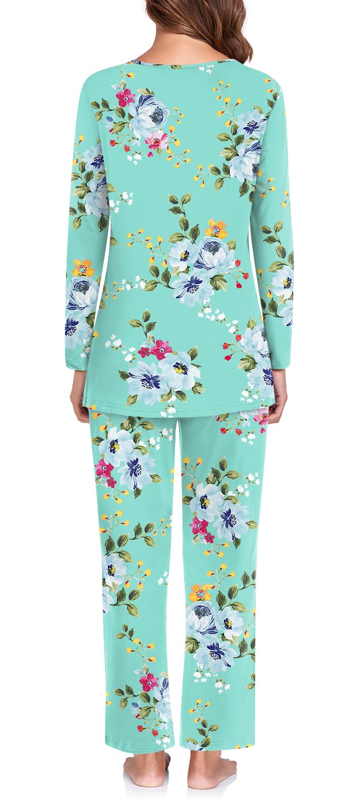 TAOHUADAO Women's Fall Pajamas Set with Pockets Soft Pants with Long Sleeve Top Ladies Sleepwear Plus Size Pjs Loungewear L, Mint Green