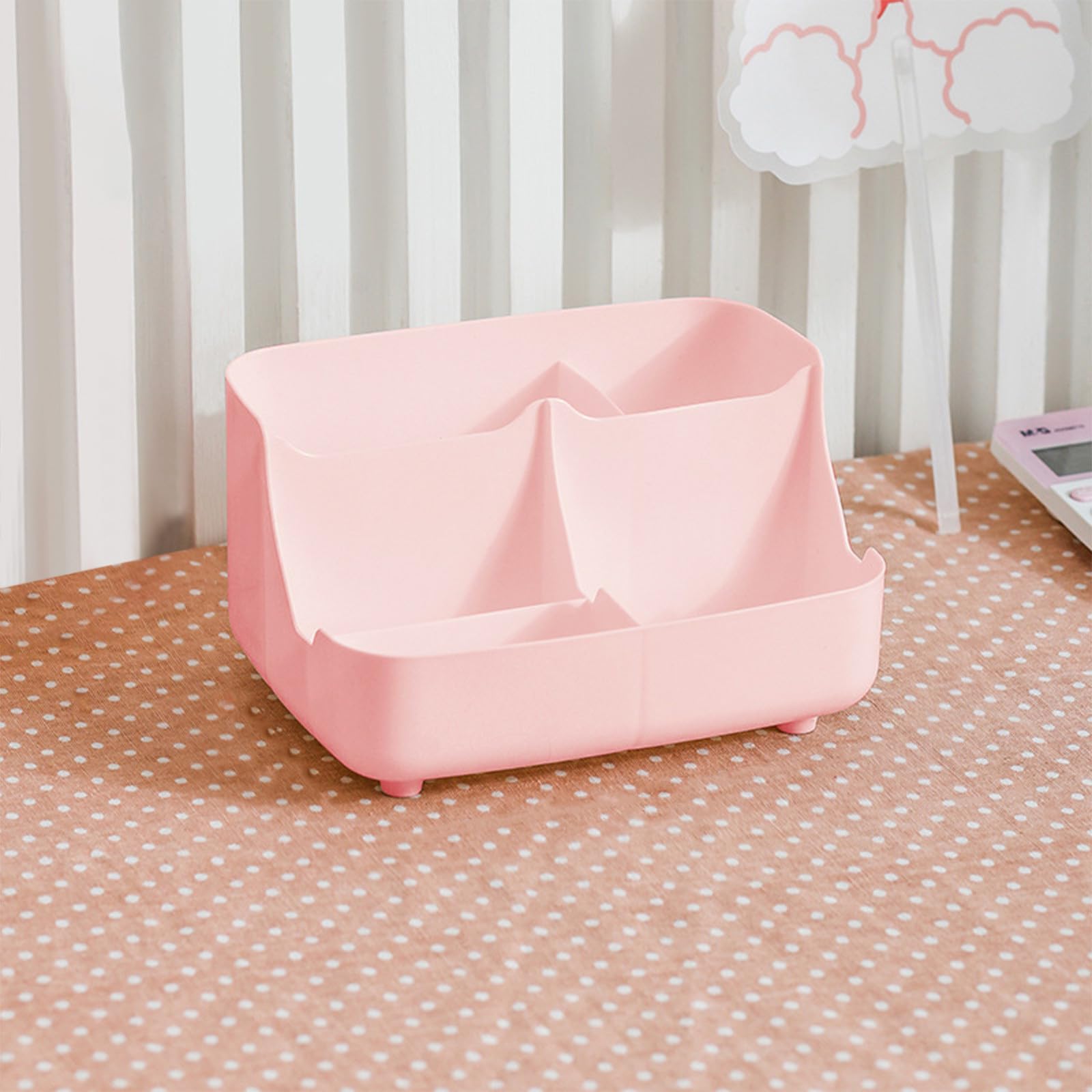 Desk Organizer Pencil Pen Holder with 5 Compartments Small Storage Box, Multi-functional Desk Organizers and Accessories for Office, Dormitory, Art & Stationery Supplies, Makeup Brush (Pink)