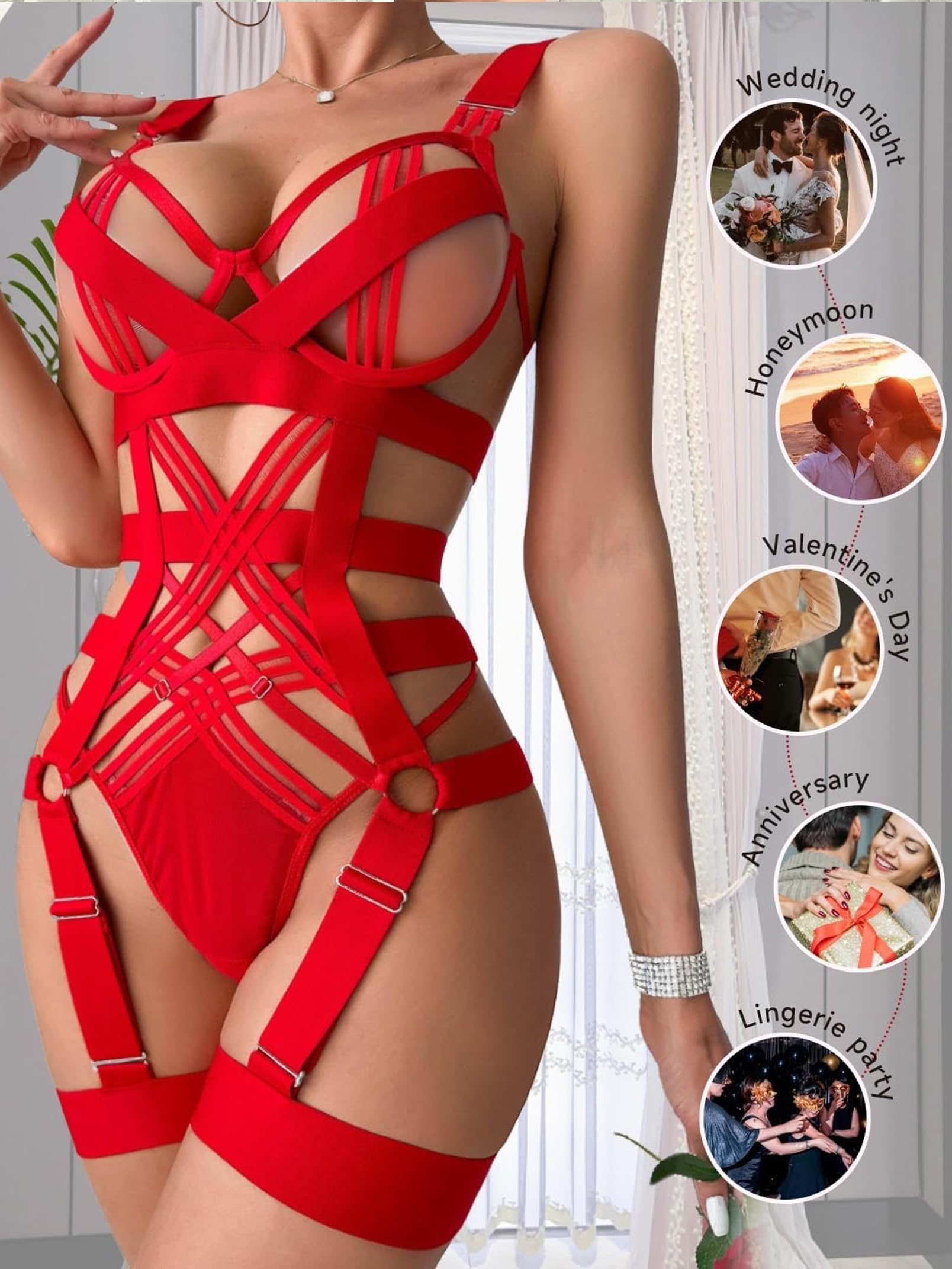 VUUEAN Womens Lingerie with Push Up Bra Support Bondaged Underwired Teddy Lingerie One Piece Babydoll (Color : Style-12, Size : Small)
