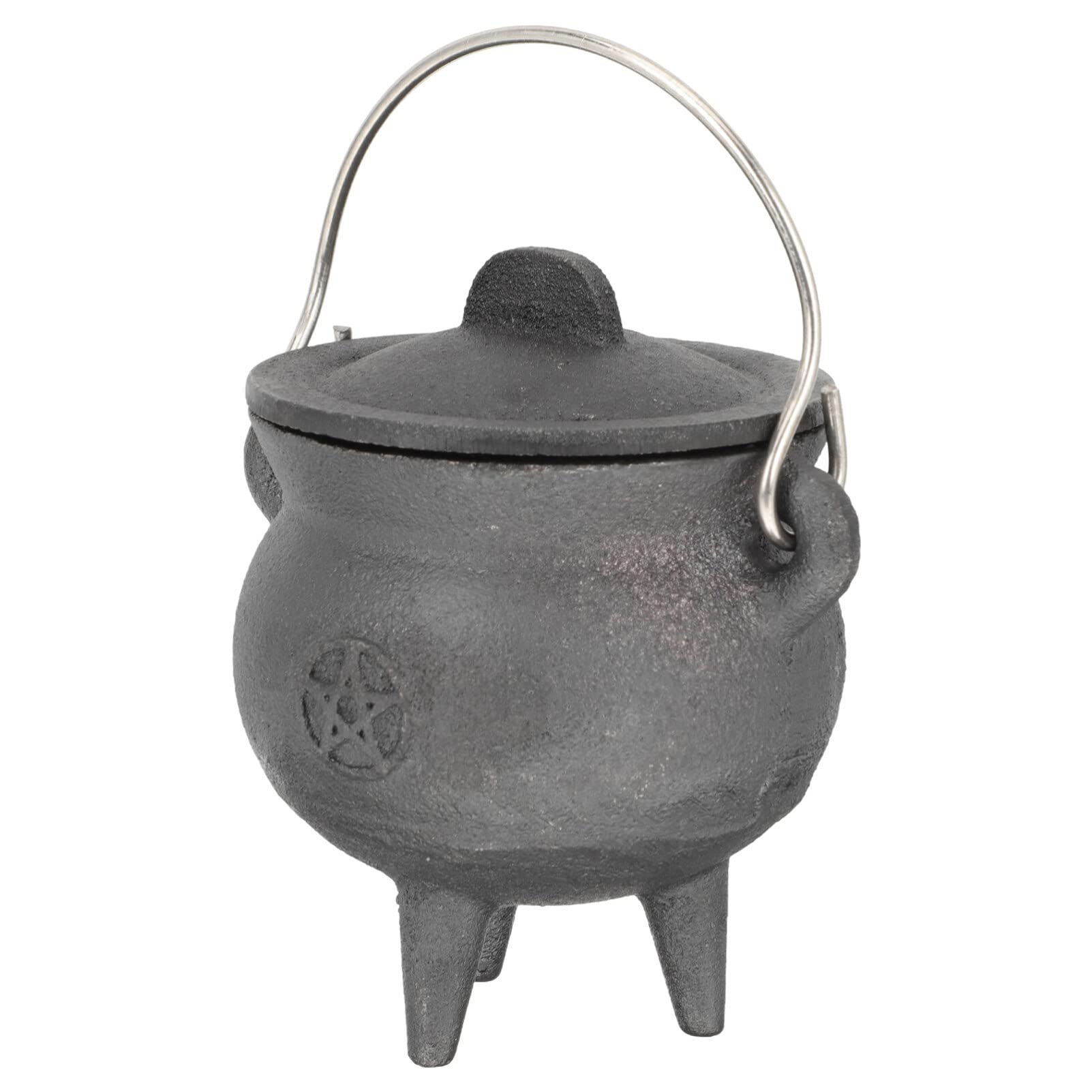 DOITOOL Cast Iron Cauldron with Lid and Handle, Halloween Witch Cauldron, Black Witch Pot for Smudging, Incense Burning, Halloween Decoration (Pentagram)