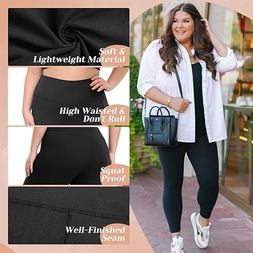 HLTPRO 3 Pack Plus Size Fleece Lined Leggings with Pockets for Women - Black Thermal Warm High Waisted Yoga Pants for Workout