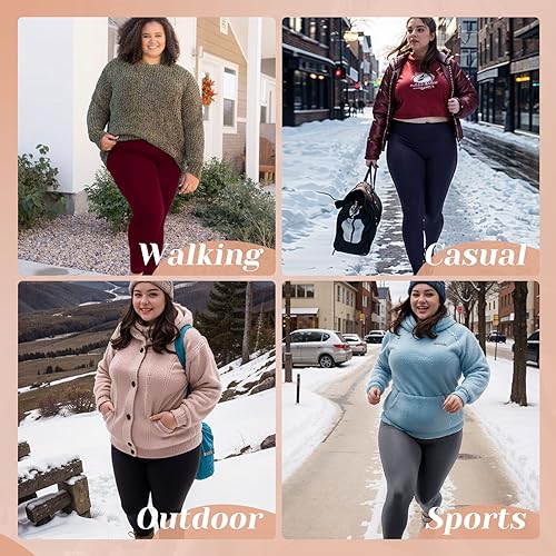 HLTPRO 3 Pack Plus Size Fleece Lined Leggings with Pockets for Women - Black Thermal Warm High Waisted Yoga Pants for Workout