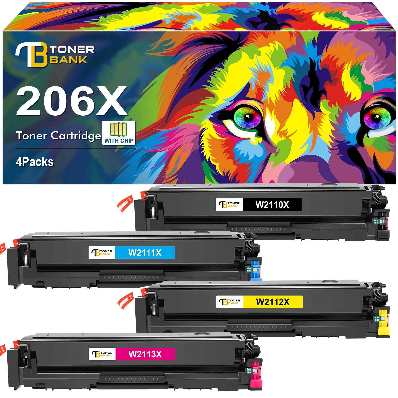 Toner Bank Compatible Toner Cartridge Replacement for HP 206X (Black, Yellow, Cyan, Magenta)