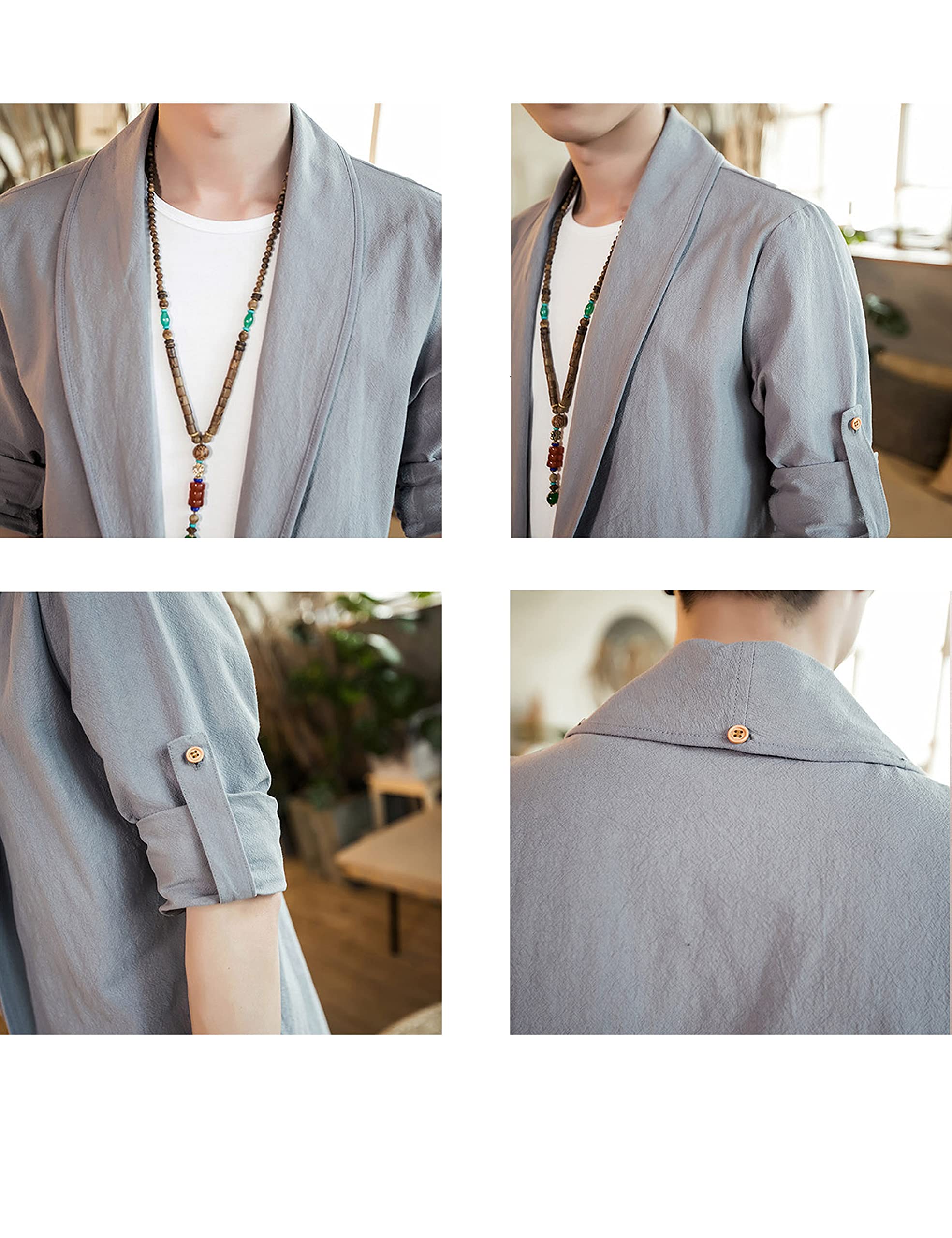 Mingzhu Mens Cotton Linen Blazer Jacket Roll Up Long Sleeve Notched Lapel Sport Coat(0733-Grey-M)
