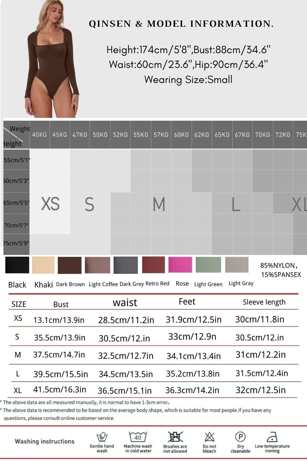 QINSEN Sexy Bodysuit for Women Square Neck High Cut Thong Tops Long Sleeve Shirt Coffee Bean XL
