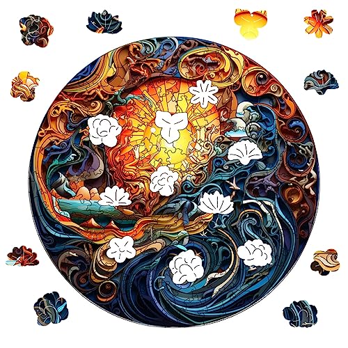 2PCS Wooden Jigsaw Puzzles, Sun and Moon Jigsaw Puzzles for Adults, Unique Shape Wood Cut Puzzles, Best Gift for Adults and Kids,11.8x11.8in