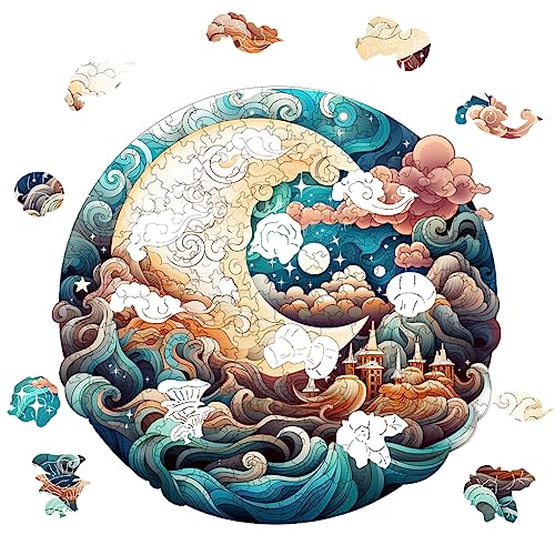 2PCS Wooden Jigsaw Puzzles, Sun and Moon Jigsaw Puzzles for Adults, Unique Shape Wood Cut Puzzles, Best Gift for Adults and Kids,11.8x11.8in