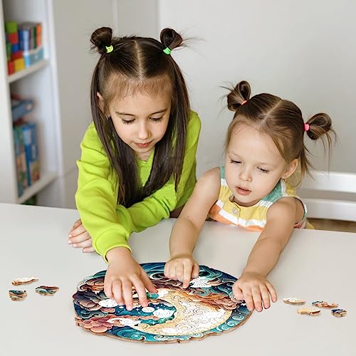 2PCS Wooden Jigsaw Puzzles, Sun and Moon Jigsaw Puzzles for Adults, Unique Shape Wood Cut Puzzles, Best Gift for Adults and Kids,11.8x11.8in