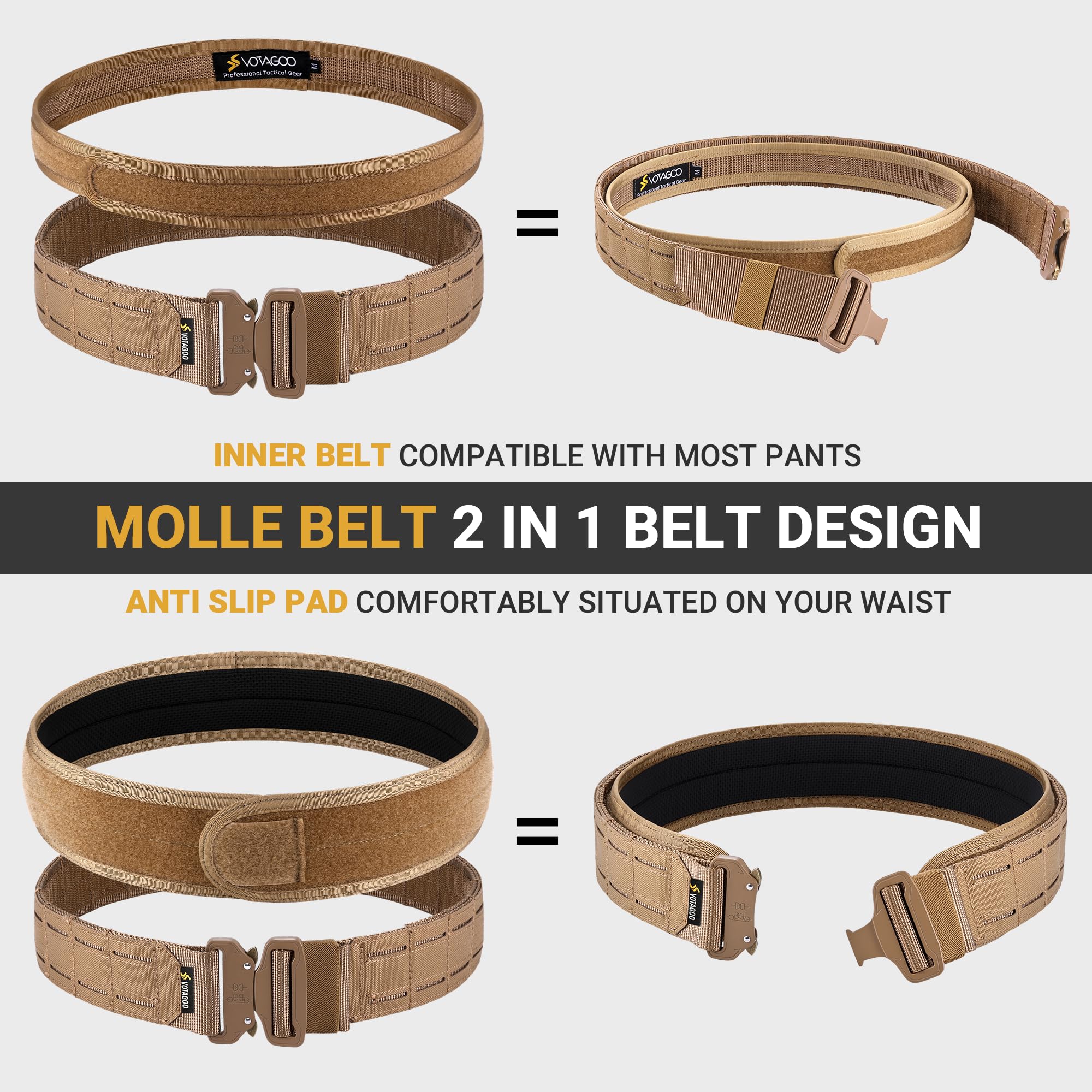 VOTAGOO Tactical Belt-Battle Belt, with Quick Release Buckle MOLLE Belt, Law Enforcement Military Heavy Duty Gun Holster Belt