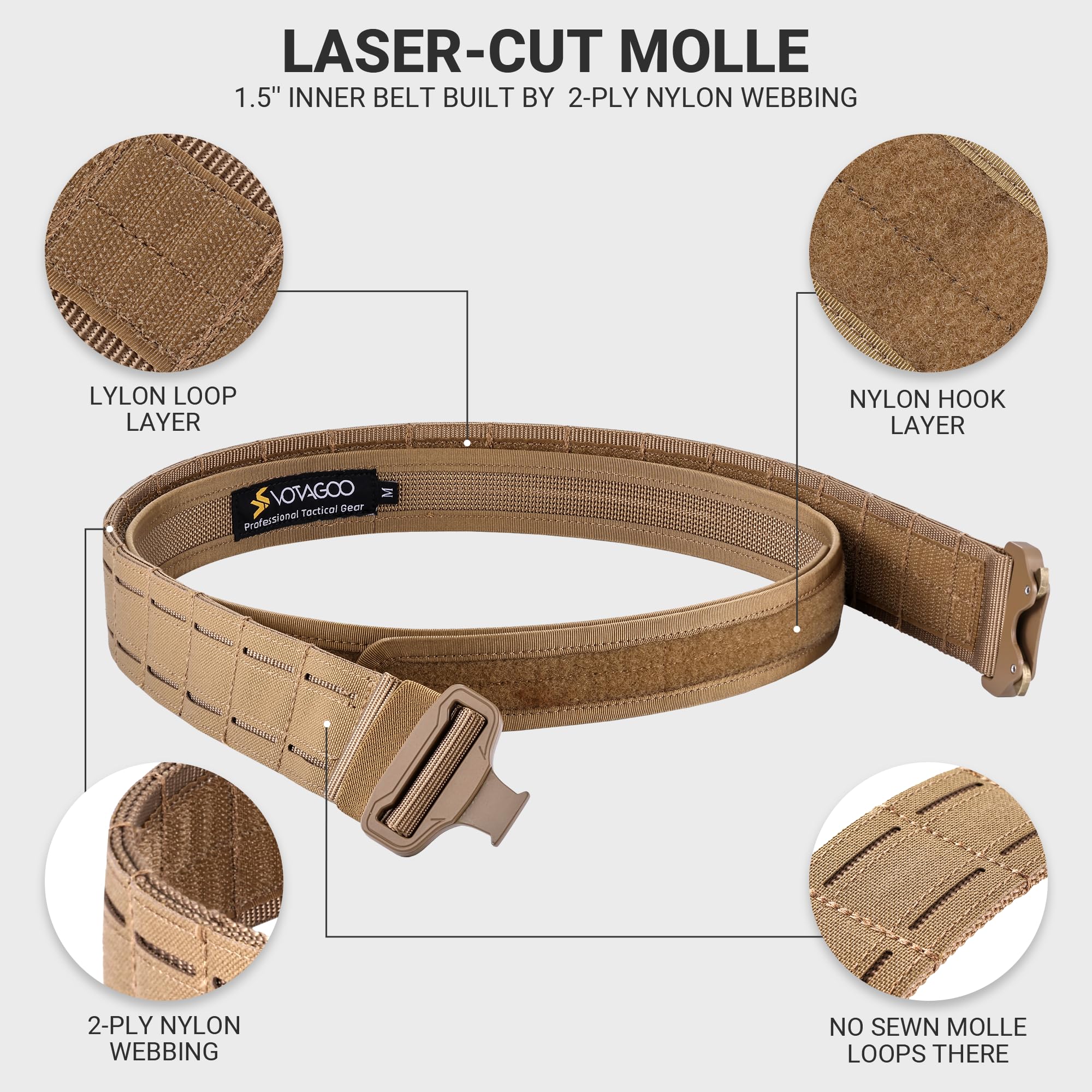 VOTAGOO Tactical Belt-Battle Belt, with Quick Release Buckle MOLLE Belt, Law Enforcement Military Heavy Duty Gun Holster Belt
