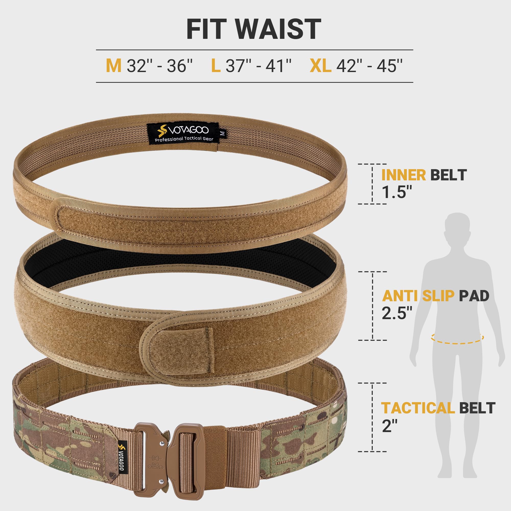 VOTAGOO Tactical Belt-Battle Belt, with Quick Release Buckle MOLLE Belt, Law Enforcement Military Heavy Duty Gun Holster Belt