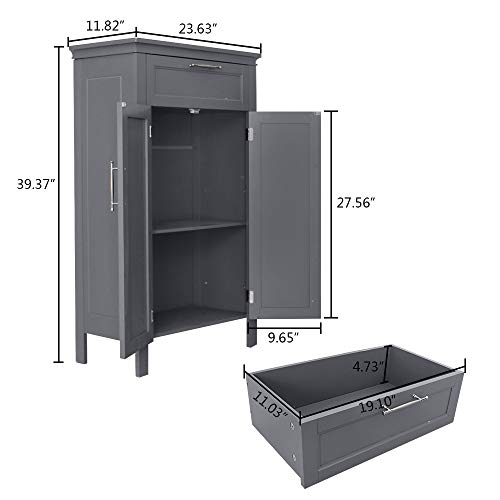 UDeuxff Bathroom Storage Cabinet,Freestanding Bathroom Floor Cabinet,Kitchen Pantry Cabinet,Wooden Side Storage Organizer with Double Door for Kitchen,Living Room,Bathroom (Gray)