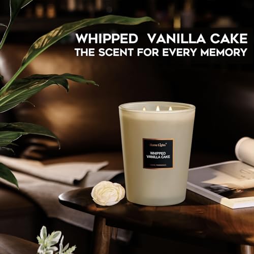 HomeLights Scented Candles, Candles for Home Scented, Large Jar Aromatherapy Candles, Natural Soy Wax, 130 Hours Long Burning Candles Gift, Whipped Vanilla Cake