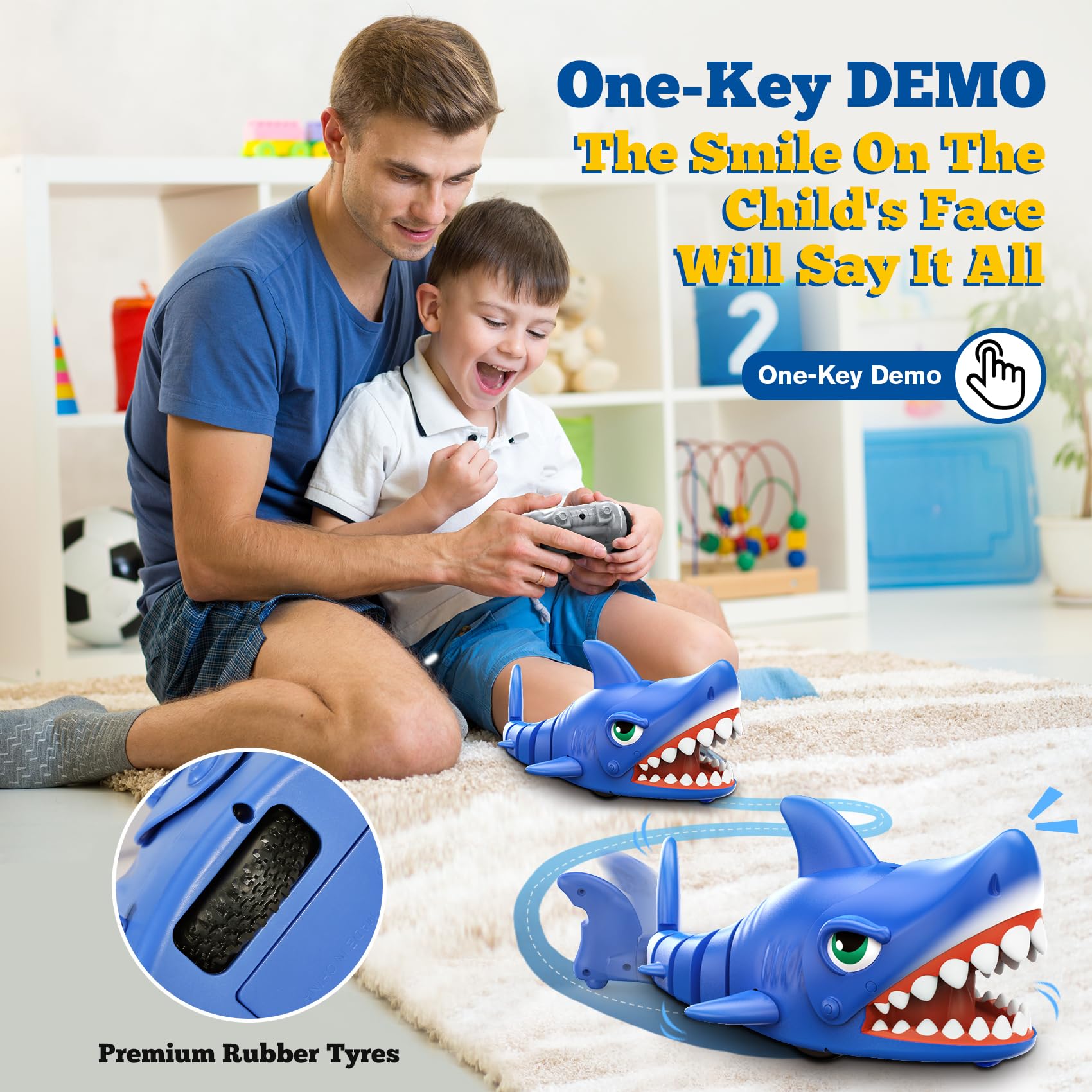 KIDDITOY Remote Control Shark Toy for Kids 3+ - Rechargeable RC Shark Robot with Realistic Biting Action, Interactive Gifts for Boys Ages 3-12, Stocking Stuffers, Birthday Gifts