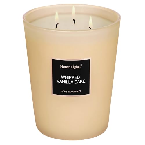 HomeLights Scented Candles, Candles for Home Scented, Large Jar Aromatherapy Candles, Natural Soy Wax, 130 Hours Long Burning Candles Gift, Whipped Vanilla Cake