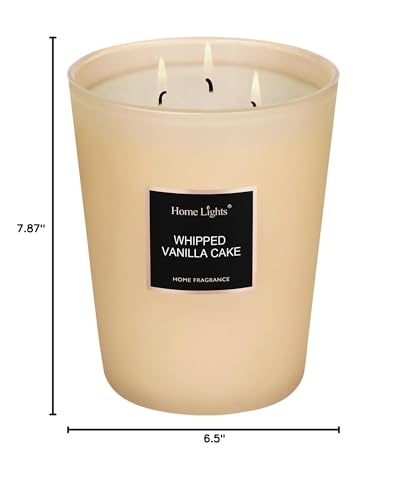 HomeLights Scented Candles, Candles for Home Scented, Large Jar Aromatherapy Candles, Natural Soy Wax, 130 Hours Long Burning Candles Gift, Whipped Vanilla Cake