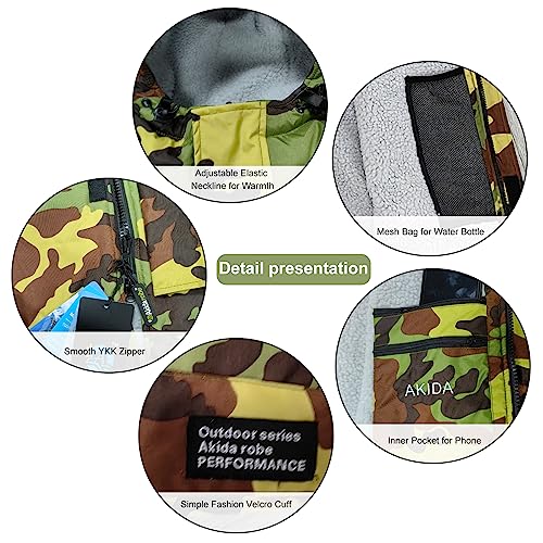 Akida Oversized Changing Robe/Swim Parka,Waterproof Surf Poncho Warm Coat Jacket,Quick Dry Wetsuit Changing Towel.(Camouflage/Gray,XL)