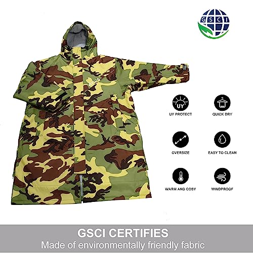 Akida Oversized Changing Robe/Swim Parka,Waterproof Surf Poncho Warm Coat Jacket,Quick Dry Wetsuit Changing Towel.(Camouflage/Gray,XL)