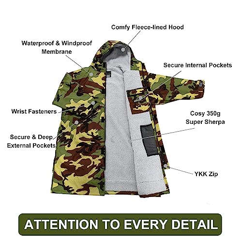 Akida Oversized Changing Robe/Swim Parka,Waterproof Surf Poncho Warm Coat Jacket,Quick Dry Wetsuit Changing Towel.(Camouflage/Gray,XL)