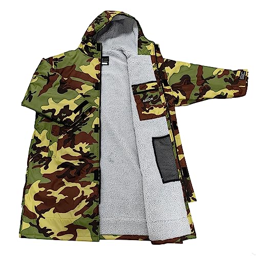 Akida Oversized Changing Robe/Swim Parka,Waterproof Surf Poncho Warm Coat Jacket,Quick Dry Wetsuit Changing Towel.（Camouflage/Gray,XL）