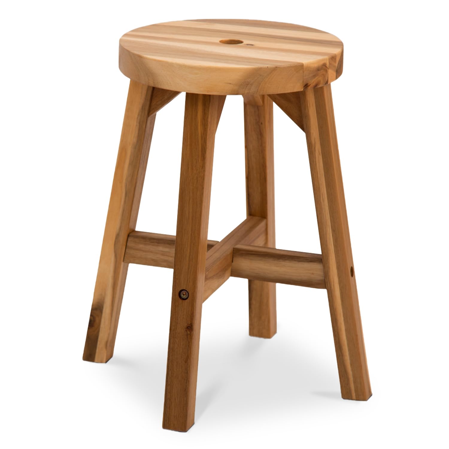 BEEFURNI Round Wooden Stool, Acacia Wood 18 Inch Stool, Wooden Step Stools for Kids, Solid Acacia End Table, Round Plant Stand 350 lbs Capacity, Easy to Assemble, 1 Year Warranty