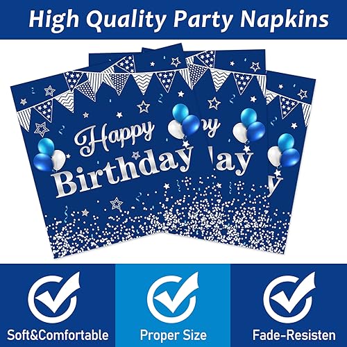 ZOIIWA Navy Blue and Silver Birthday Party Supplies Tableware Set Plates Napkins Tablecloth Serves 24 Guests Baby Shower Wedding Favors (JC0366com)