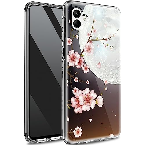 SROJDHFJB Phone Case for Samsung Galaxy A04 4G, Clear Cover for Galaxy A04 4G Dual Layer Soft Rubber Shockproof Bumper Anti-Scratch Hard PC Back, Girls Shell with Moon Sakura Dsigned