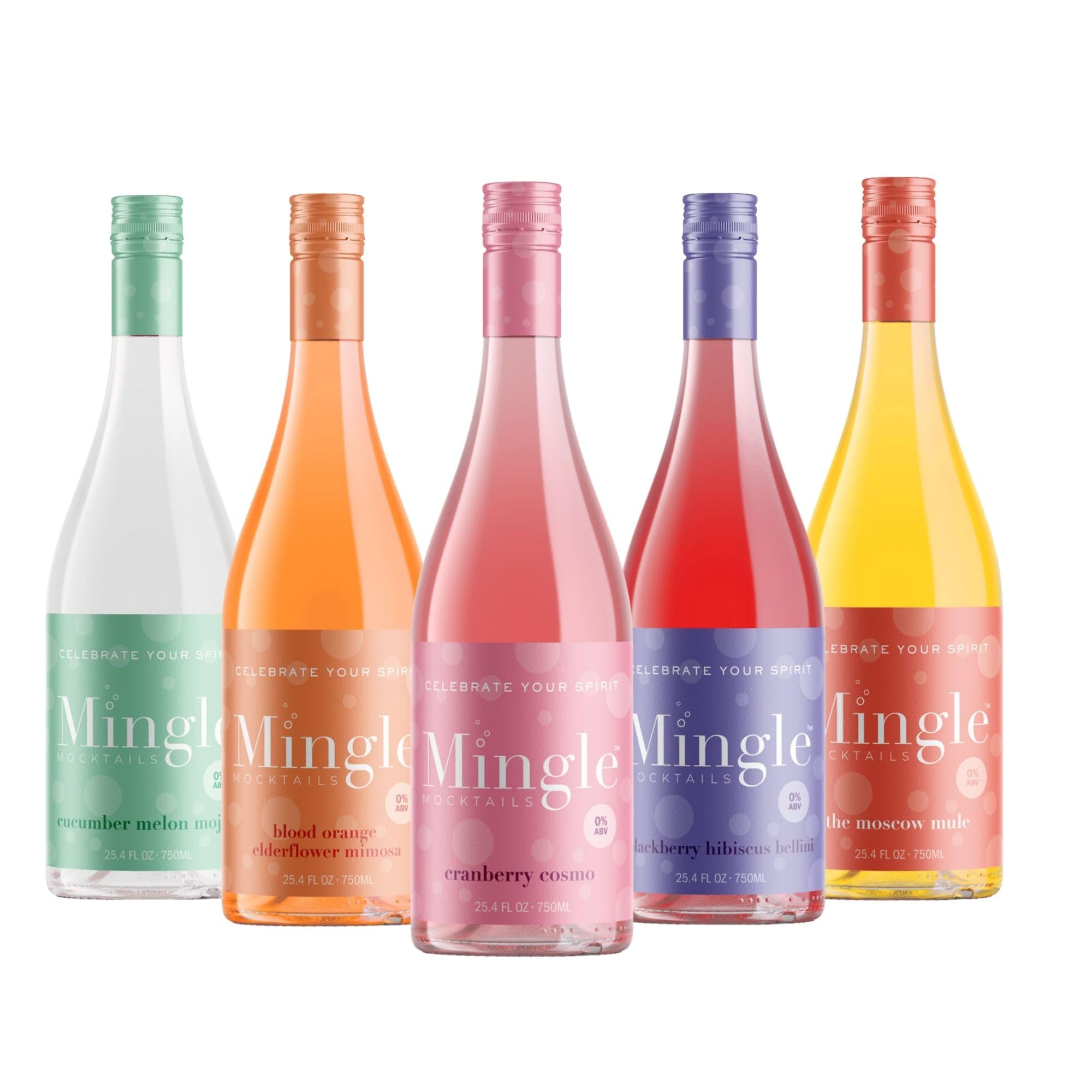 Mingle Mocktails Non Alcoholic Cocktails - 750ml Bottles (Various Flavors, 5 Bottle Pack)