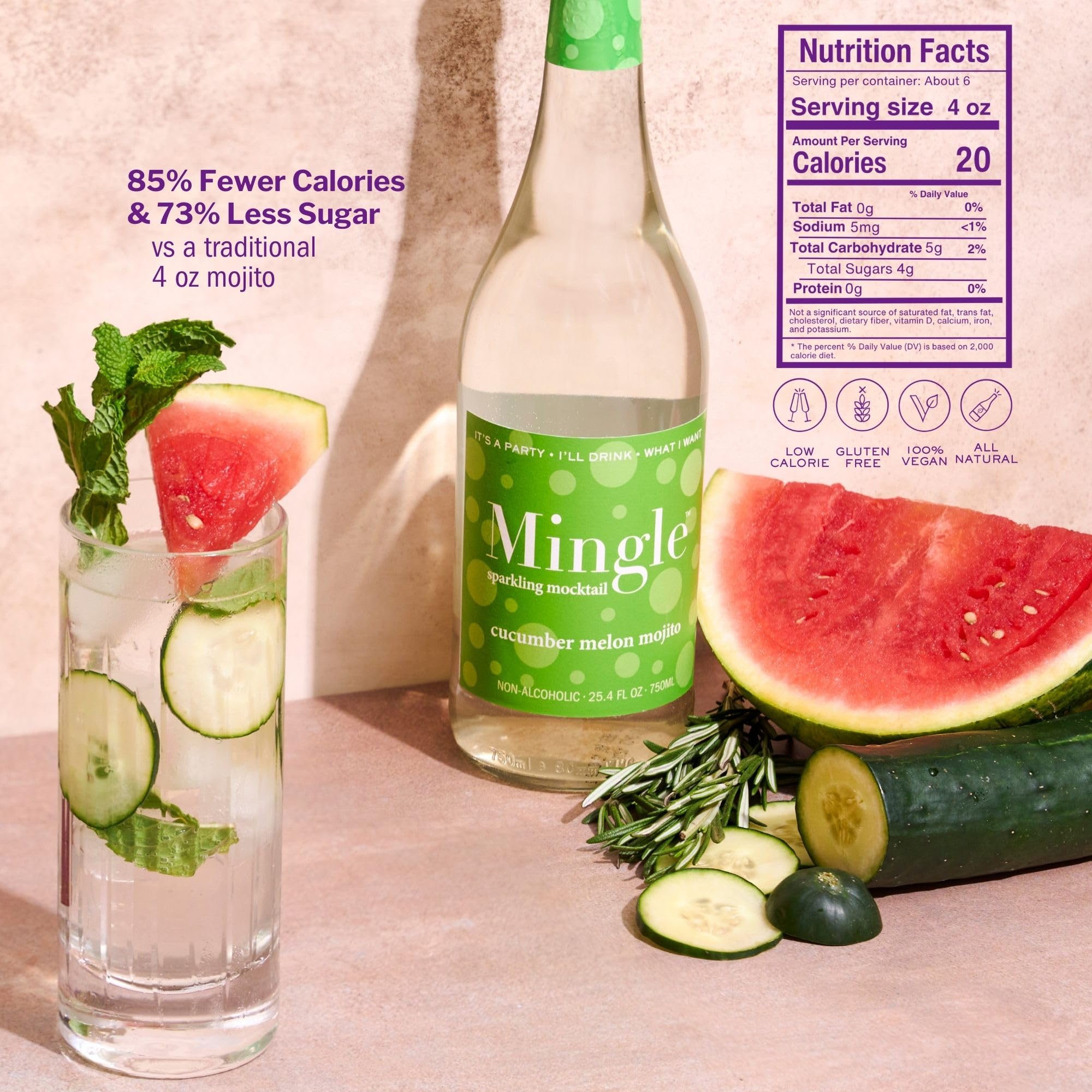 Mingle Mocktails Non Alcoholic Cocktails - 750ml Bottles (Various Flavors, 5 Bottle Pack)