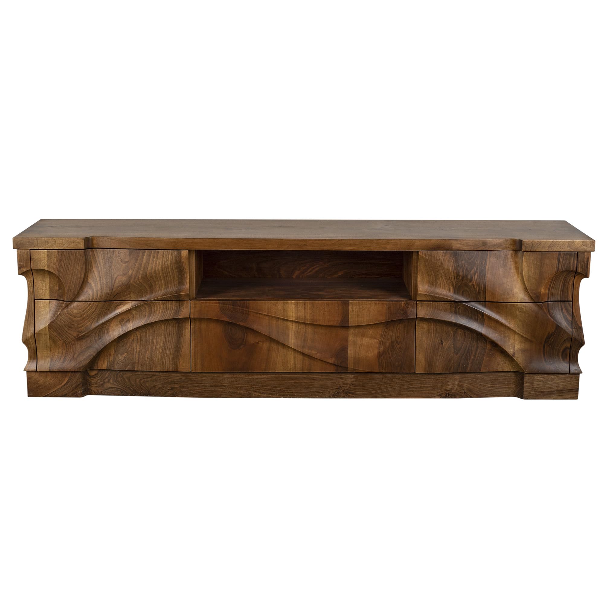 Angora Zara TV Unit - Mid Century Modern Style | 100% Black Walnut Wood Entertainment Stand for TVs up to 80 Inches | Natural Walnut Wood Furniture Made in Turkey