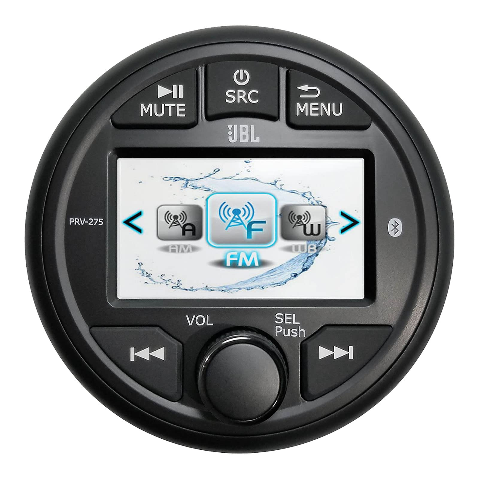 Gauge Style Bluetooth Marine Boat AM/FM/WB Tuner Receiver Bundle with Protective Radio Cover, 4X 6.5 225W Peak Power 2-Way LED Speakers (Black), 4-Ch Boat Amplifier w/Wiring Kit - OEM Replacement
