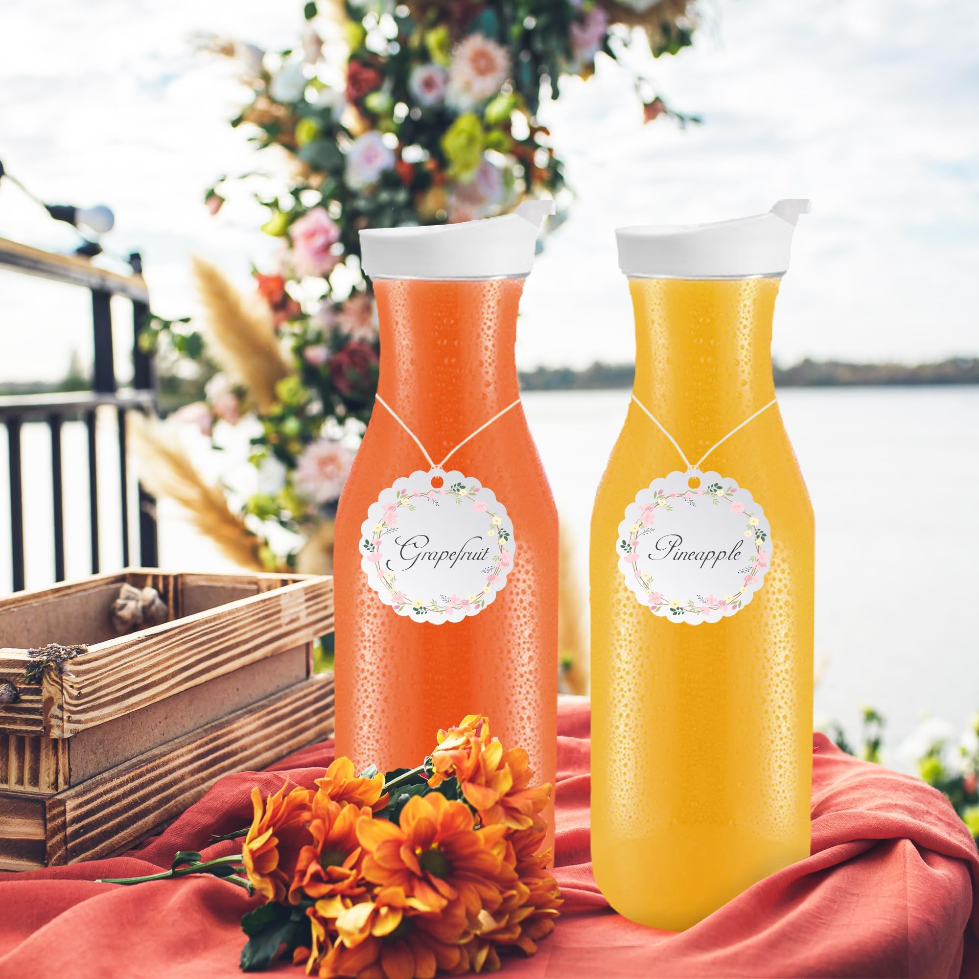DilaBee Plastic Water Pitcher With Lid Round Carafe Pitchers for drinks, Milk, Smoothie, Iced Tea, Mimosa Bar - BPA-Free - Not Dishwasher Safe (2-Pack, 50 Ounce)