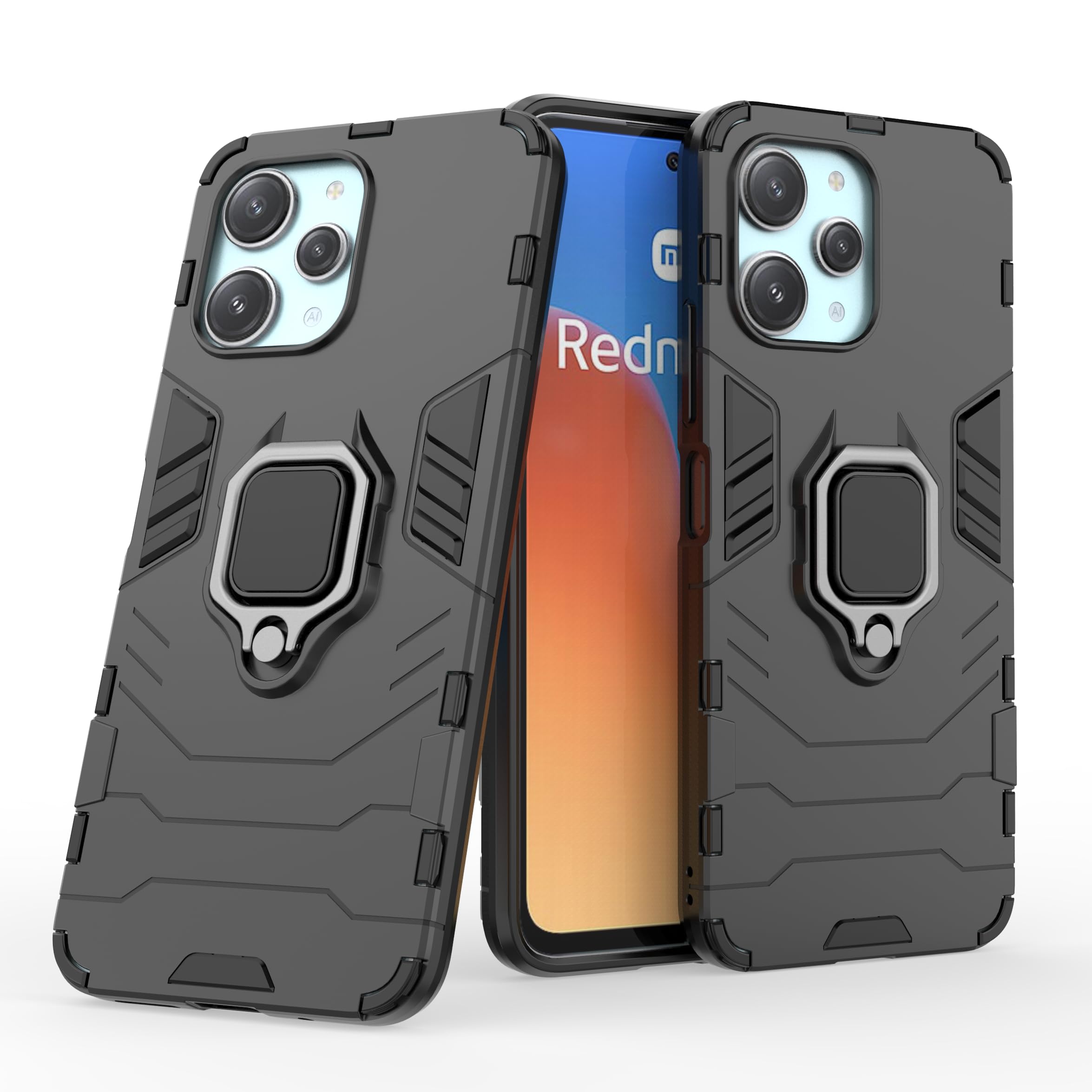 Kukoufey Compatible with Xiaomi Redmi 12 4G 23053RN02A and Note 12R 5G 23076RA4BC Case Cover, Bracket Shell Black