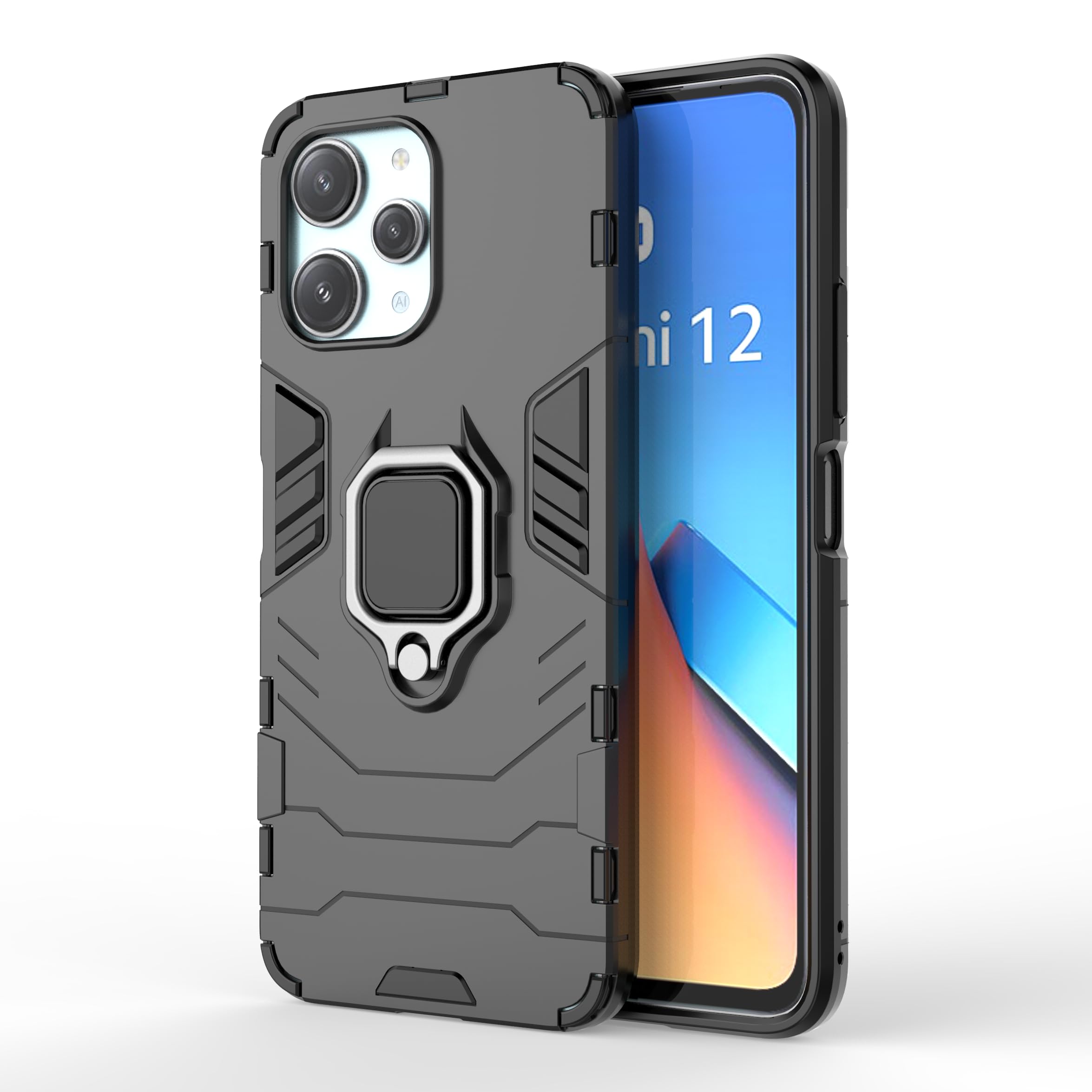Kukoufey Compatible with Xiaomi Redmi 12 4G 23053RN02A and Note 12R 5G 23076RA4BC Case Cover, Bracket Shell Black