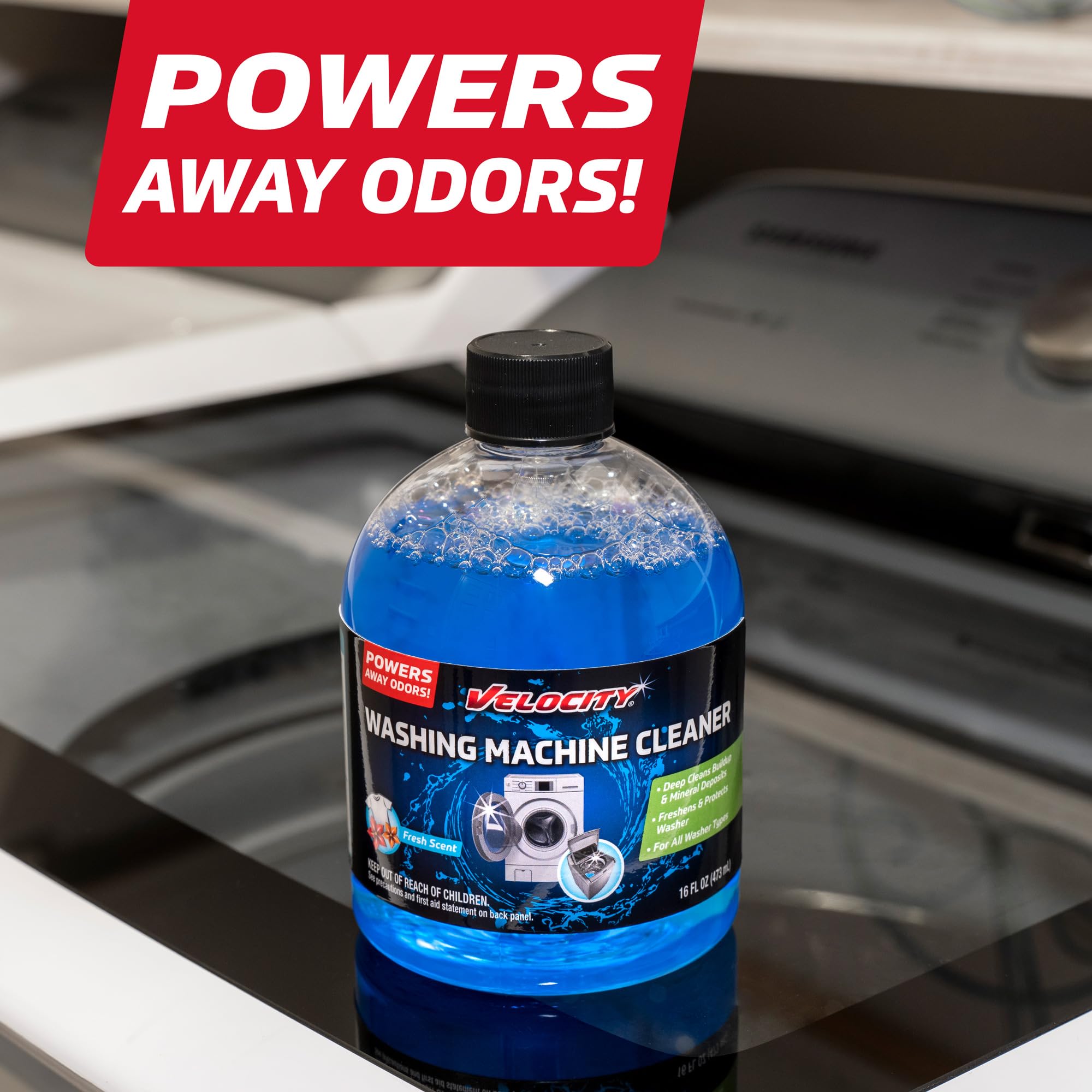 Velocity Washing Machine Cleaner β 4 Uses Per Bottle. Removes Hardwater Stains & Odor-Causing Buildup Inside Drum, Washer Cleaner for All Front & Top Load Washers & High Efficiency Machines