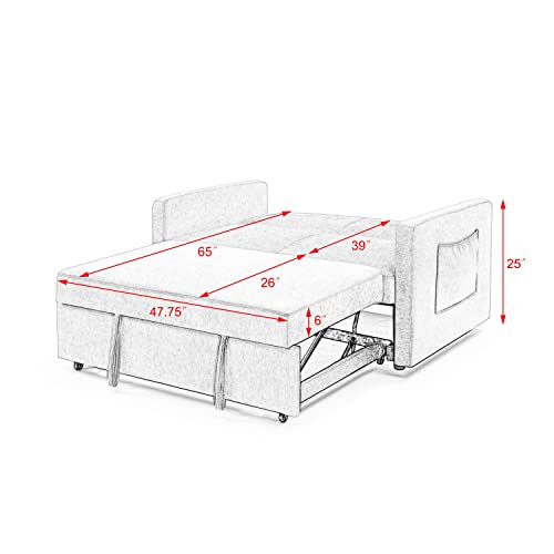 ERYE 3-in-1 Futon Daybed with Pull Out Sleeper Couch Bed, Loveseat Sofa W/Reclining Backrest Convertible Sleep Sofabed for Home RV Apartment Office Living Room
