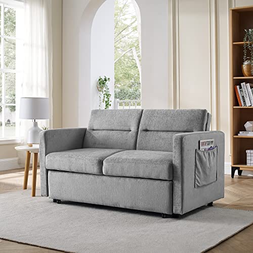 ERYE 3-in-1 Futon Daybed with Pull Out Sleeper Couch Bed, Loveseat Sofa W/Reclining Backrest Convertible Sleep Sofabed for Home RV Apartment Office Living Room