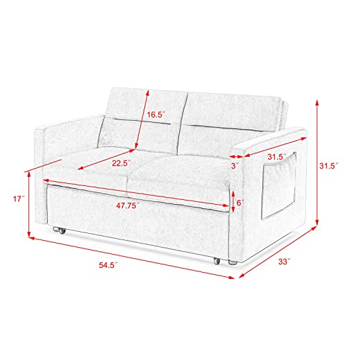 ERYE 3-in-1 Futon Daybed with Pull Out Sleeper Couch Bed, Loveseat Sofa W/Reclining Backrest Convertible Sleep Sofabed for Home RV Apartment Office Living Room