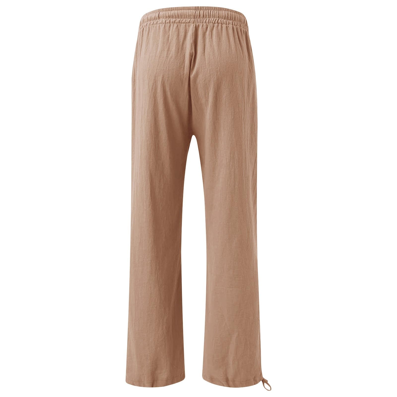 SHAOBGE Linen Pants for Women Summer High Waisted Wide Leg Pants Casual Elastic Waist Palazzo Pants Beach Pants with Pockets, X-Large, #2-Khaki