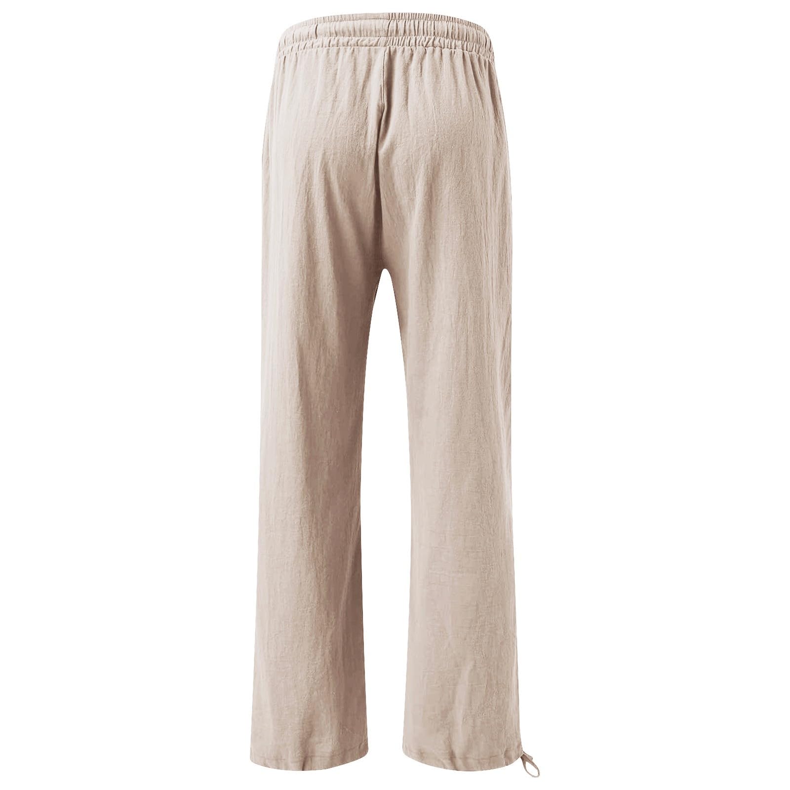 SHAOBGE Linen Pants for Women Summer High Waisted Wide Leg Pants Casual Elastic Waist Palazzo Pants Beach Pants with Pockets, X-Large, #2-Beige