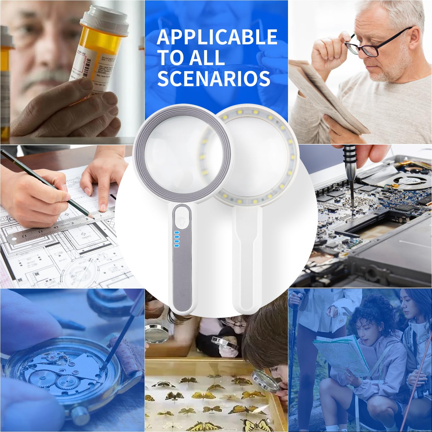 Magnifying Glass with Light, 12X 5X Handheld Magnifier with 18LED Light Have 3 Modes, Illuminated Lighted Magnifier for Reading, Inspection, Coins, Jewelry, Exploring